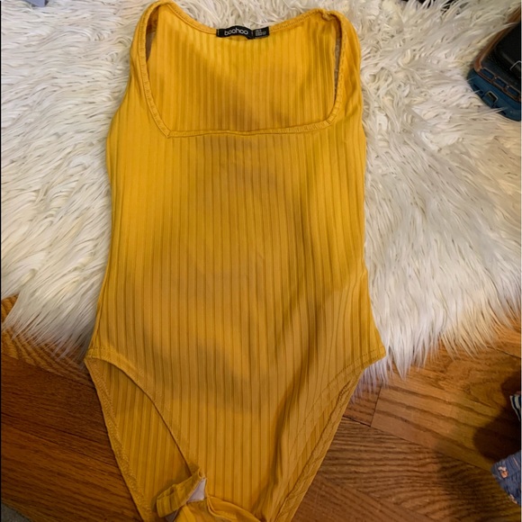 Boohoo | Tops | Boohoo Mustard Yellow Square Neck Bodysuit | Poshmark
